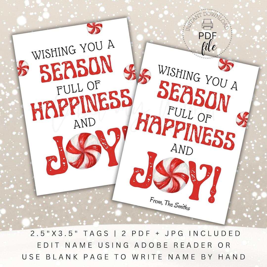 Printable Christmas Peppermint Candy Gift Tag, Wishing You Happiness ...