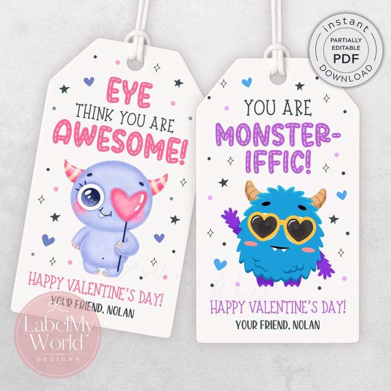 Printable Monster Valentine Cards, Classroom Monster Valentine's Day ...