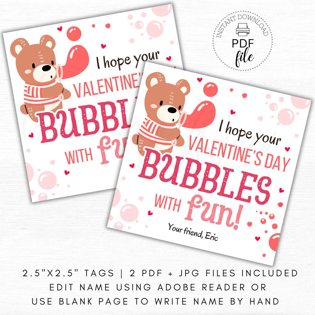 Printable Valentine Bubble Wand Gift Tag, Hope Your Valentines Day ...