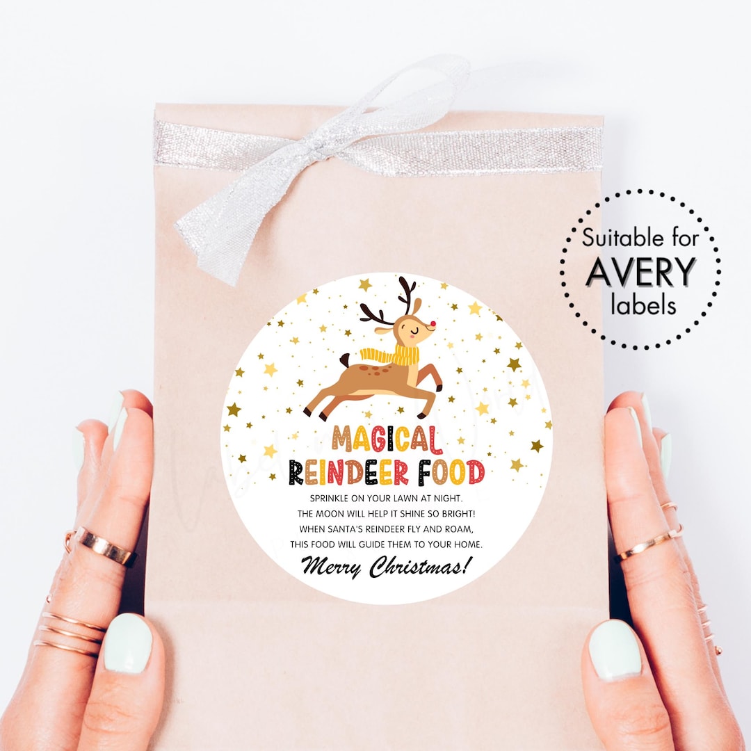 Printable Magical Reindeer Food Stickers, Reindeer Christmas Gift Tag ...
