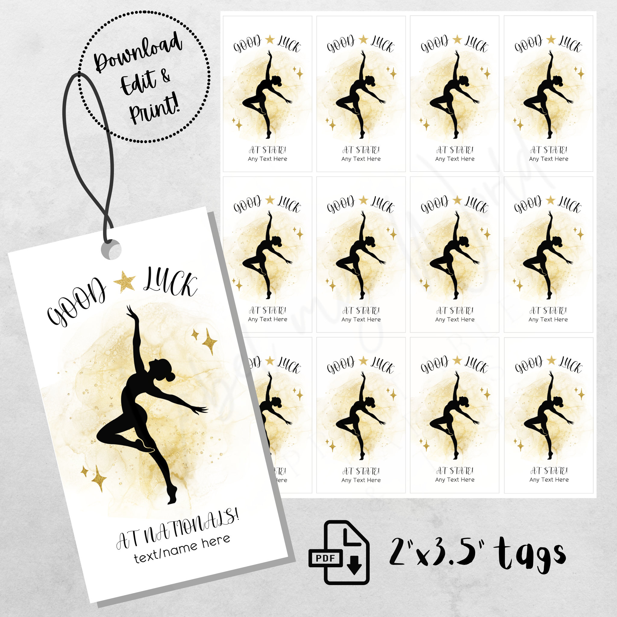 Printable Good Luck Gymnastics/dance Team Gift Tags, Personalized Good ...