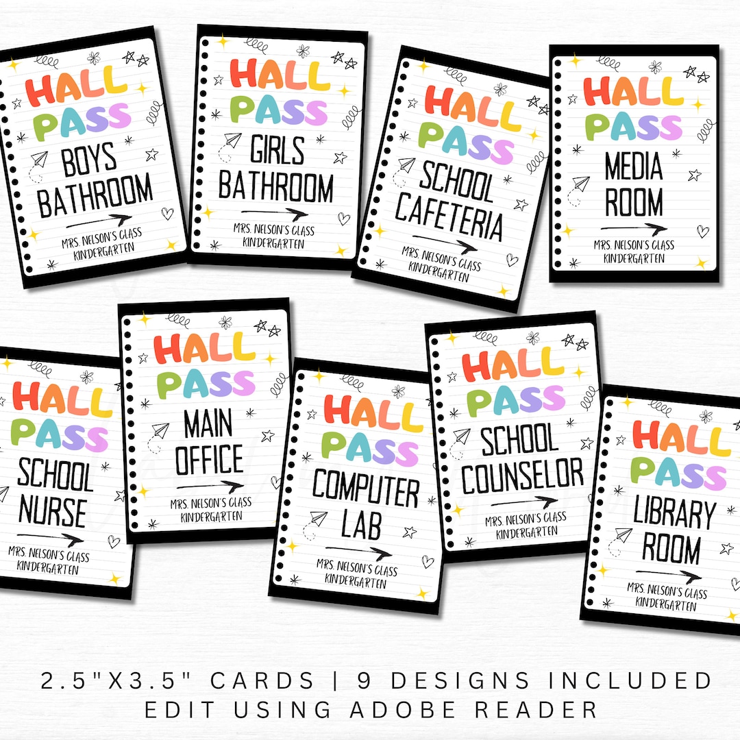 Printable Classroom Hall Passes, Preschool/elementary Pass ...