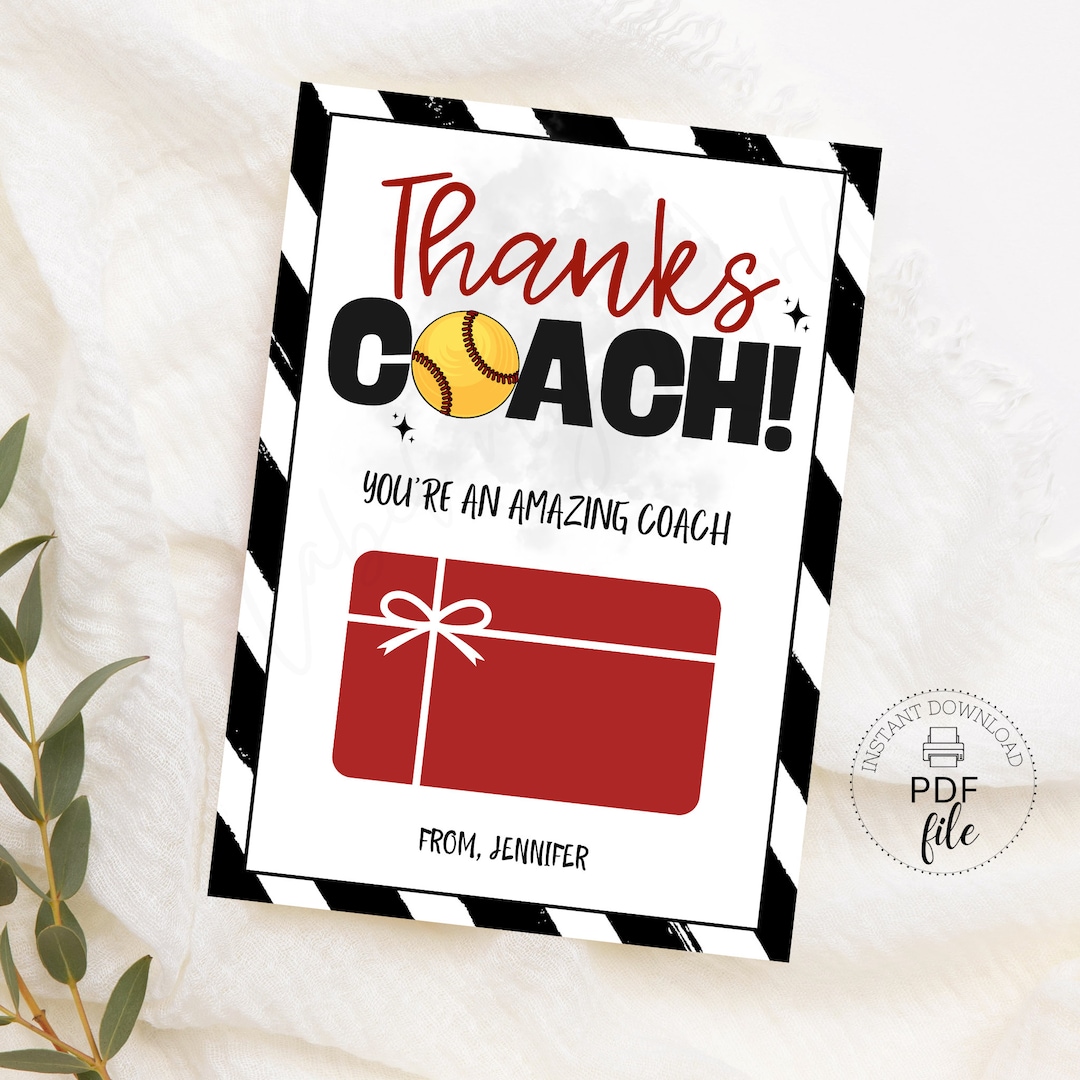 Printable Softball Thanks Coach Gift Card Holder, Coach Appreciation ...