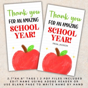 Printable End of School Teacher Appreciation Gift Tag, Personalized ...