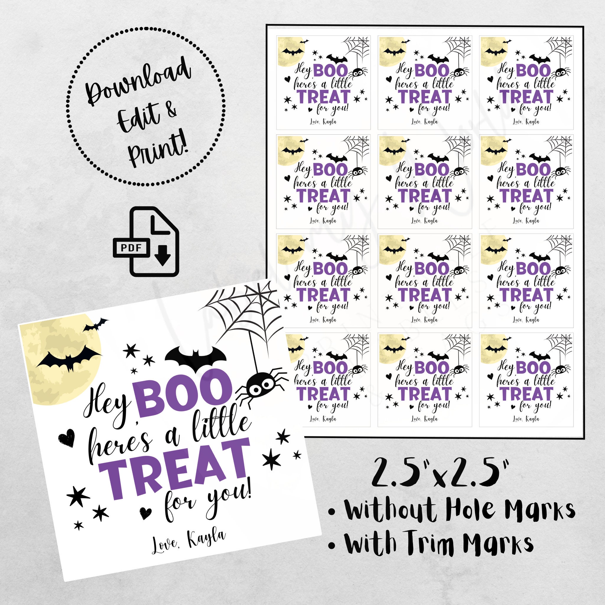Hey BOO Here's a Little Treat for You Printable Tags Personalized ...