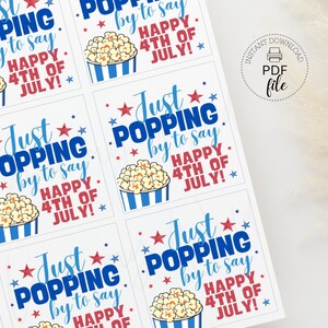 Just Popping by to Say Happy 4th of July Tags | Popcorn Treat Bag Tag ...