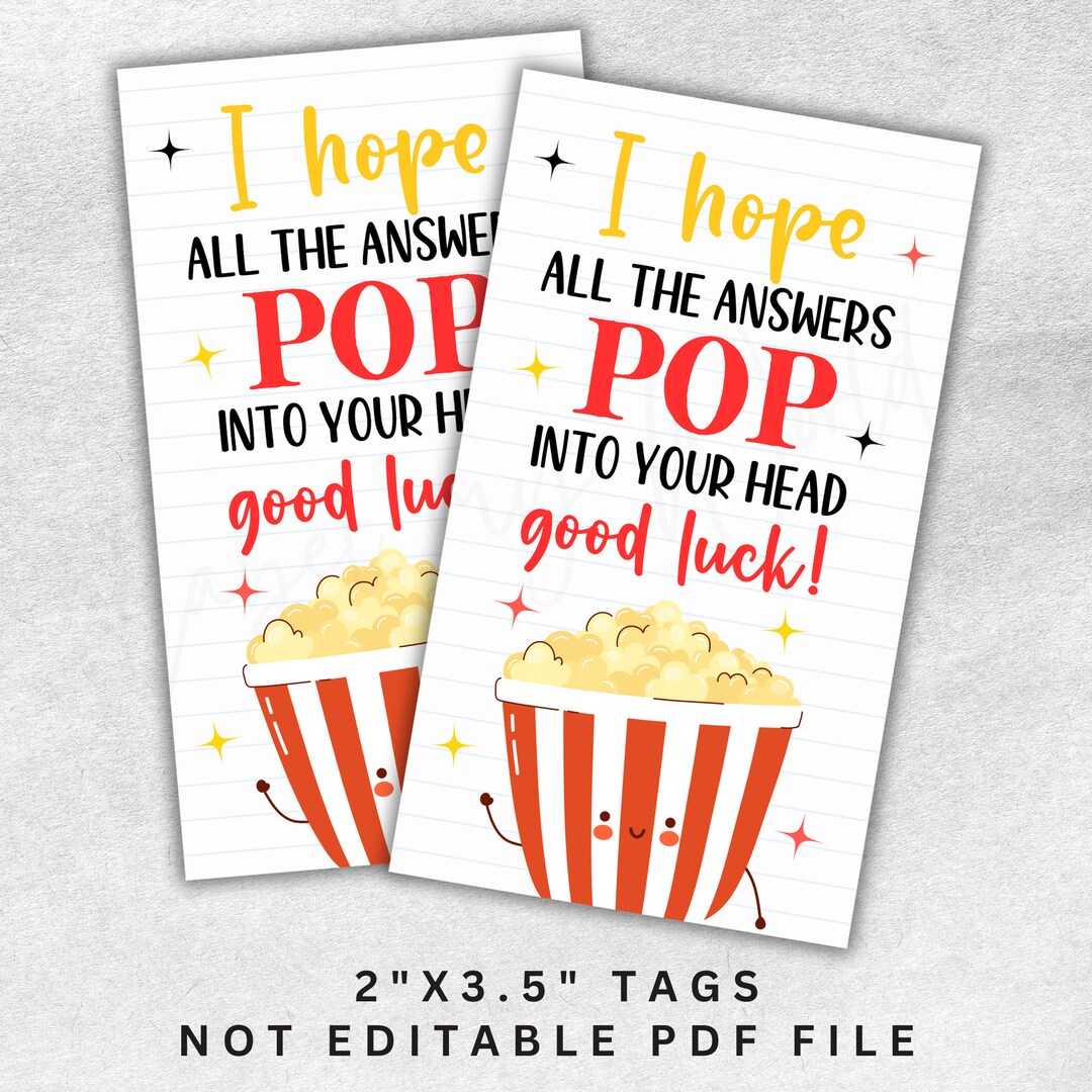 Popcorn Testing Day Tag, Test Taking Motivation Printable Gift Tag, I ...