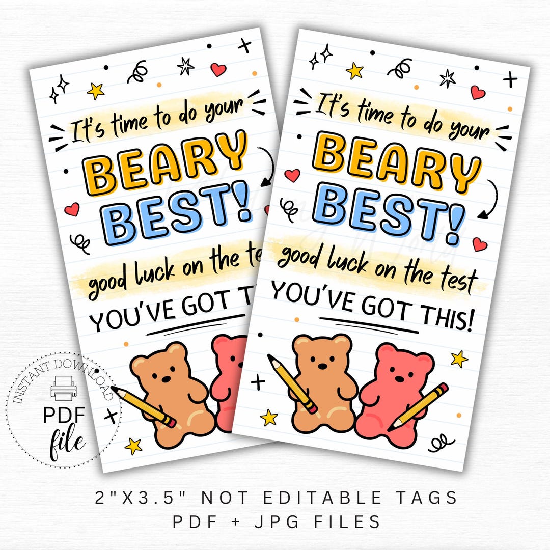 Printable Testing Day Gummy Bears Snack Tag, Classroom It's Time to Do ...