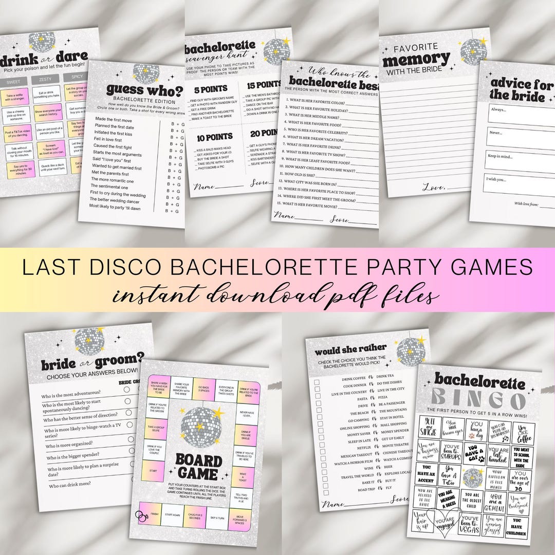Printable Last Disco Bachelorette Game Bundle, Bride's Last Disco Theme ...