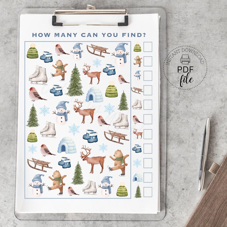 Winter I Spy Game, How Many Can You Find Winter Break Activity for Kids ...