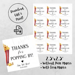 Thanks for Popping by Editable Tags | Printable Baby Shower Party Favor ...