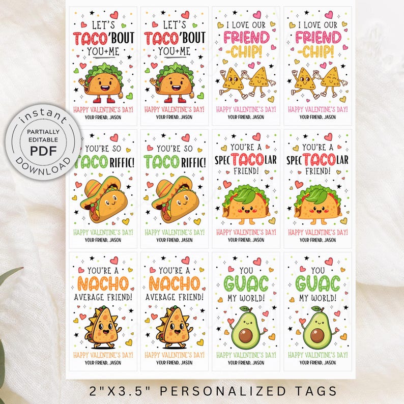 Printable Taco Valentine Cards, Classroom Mexican Food Valentine's Day ...