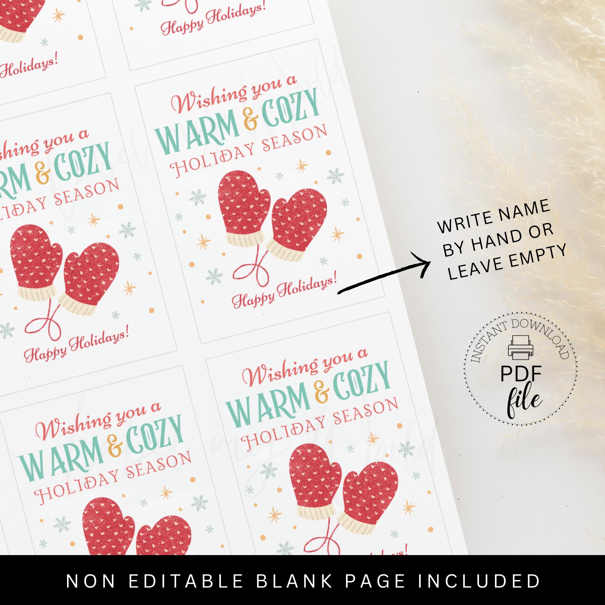 Printable Mittens Winter Gloves Tag, Personalized Wishing You a Warm ...