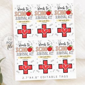 Printable Back to School Survival Kit Tag, Personalized Teacher/student ...