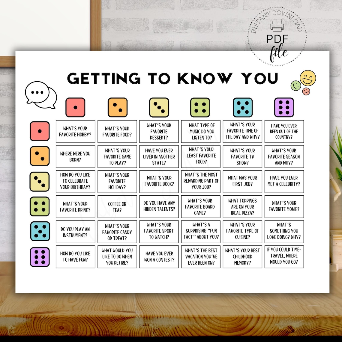 Getting to Know You Icebreaker Dice Game, Roll and Tell Game Template ...