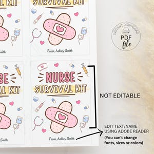 Printable Nurse Survival Kit Gift Tag, Personalized Cute Nurse's ...