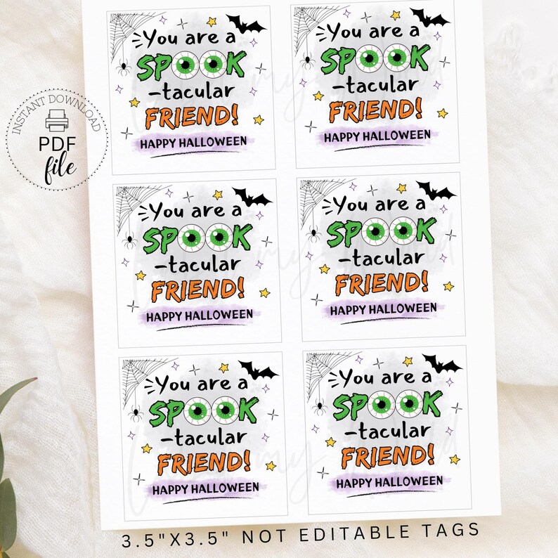 Printable You Are a Spook-tacular Friend Tag, Happy Halloween School ...