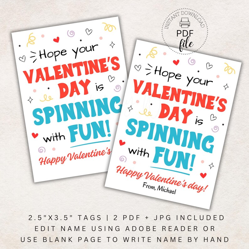 Printable Fidget Spinner Gift Tag, Hope Your Valentine's Day is ...