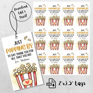 Popcorn Appreciation Printable Gift Tag, Personalized Just Popping by ...