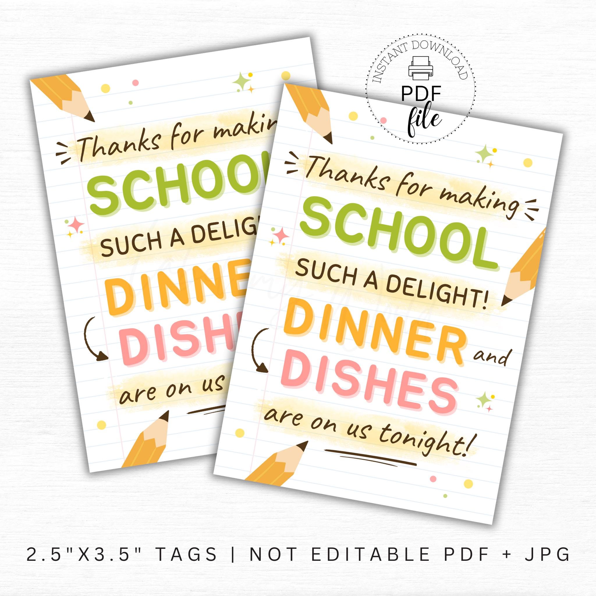 Printable School Staff Meal Appreciation Gift Tag, Thanks for Making ...