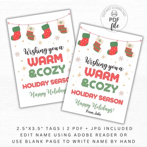 Printable Fuzzy Socks Tag, Personalized Wishing You a Warm and Cozy ...