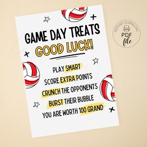 Printable Volleyball Candy Treats Tag | Good Luck Volleyball Gift Tag ...