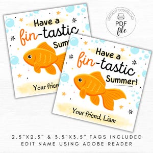 Printable Have a Fin-tastic Summer Gift Tag, Personalized Teacher ...