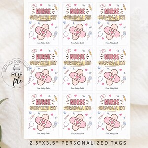 Printable Nurse Survival Kit Gift Tag, Personalized Cute Nurse's ...
