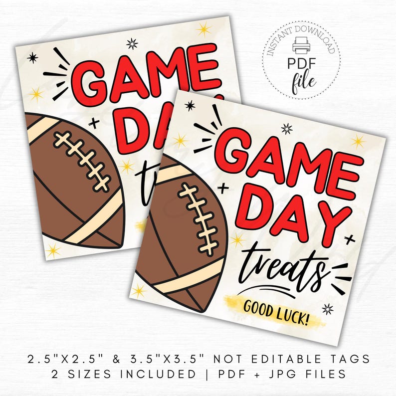 Printable Football Game Day Tag, Game Day Treats Good Luck Gift Tags ...