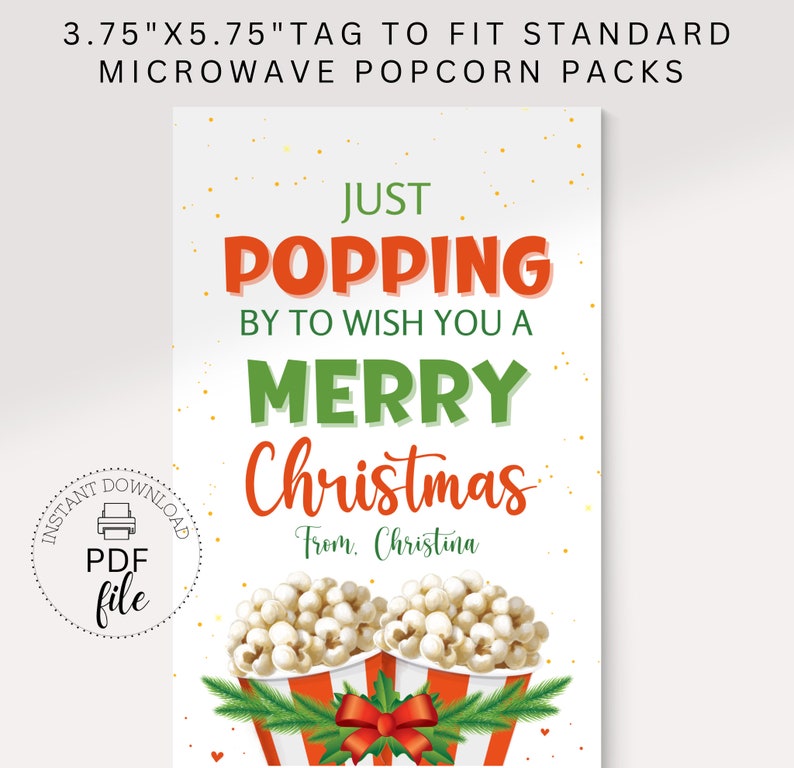 Printable Just Popping by Merry Christmas Popcorn Bag Tag ...