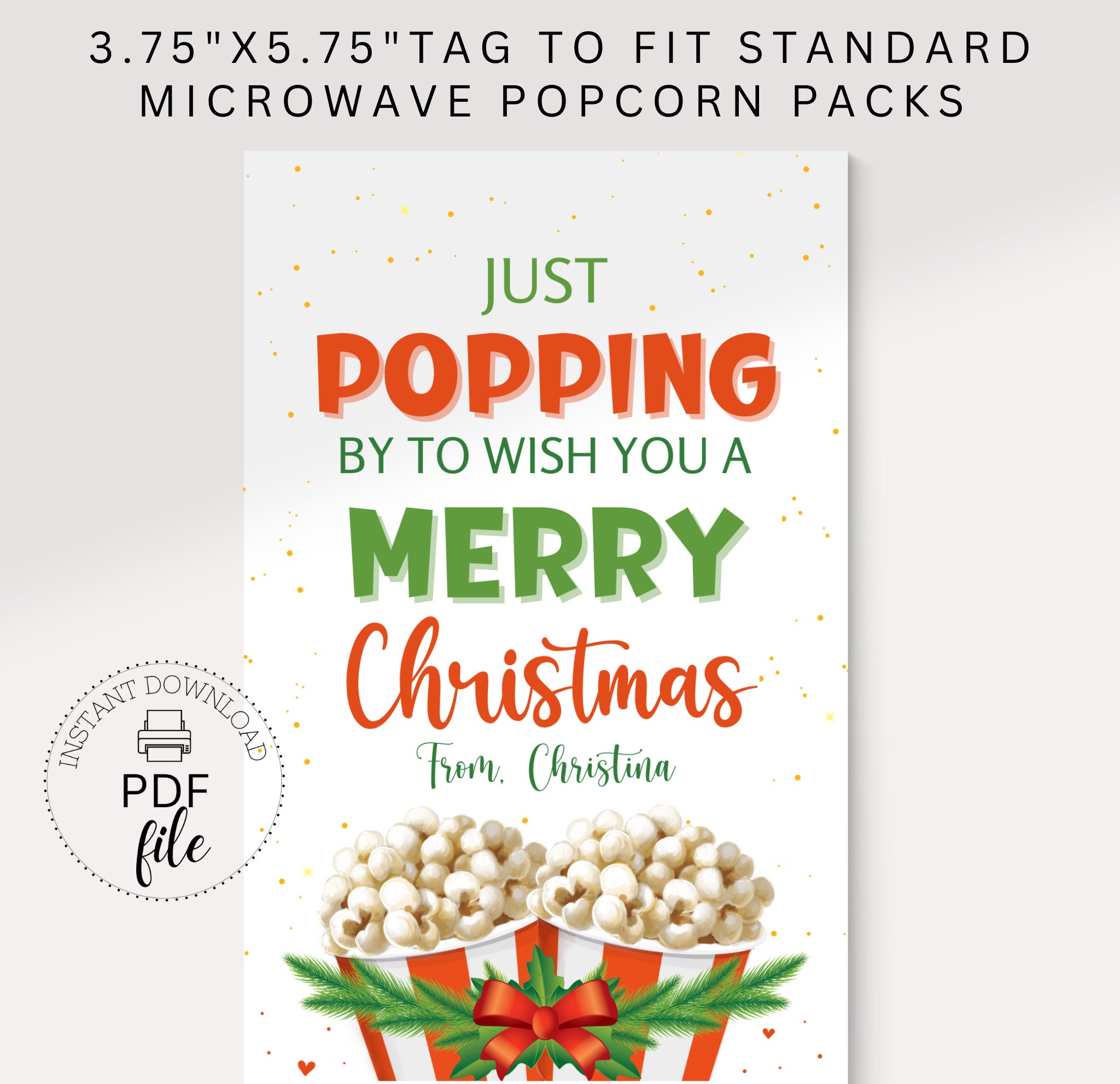 Printable Just Popping by Merry Christmas Popcorn Bag Tag - Etsy