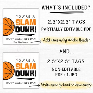 Printable Valentine You're a Slam Dunk Basketball Gift Tag, Happy ...