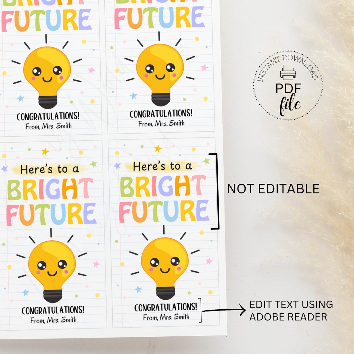 Printable Here's to A Bright Future Gift Tag, Light Bulb Graduation ...