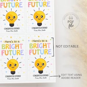 Printable Here's to A Bright Future Gift Tag, Light Bulb Graduation ...