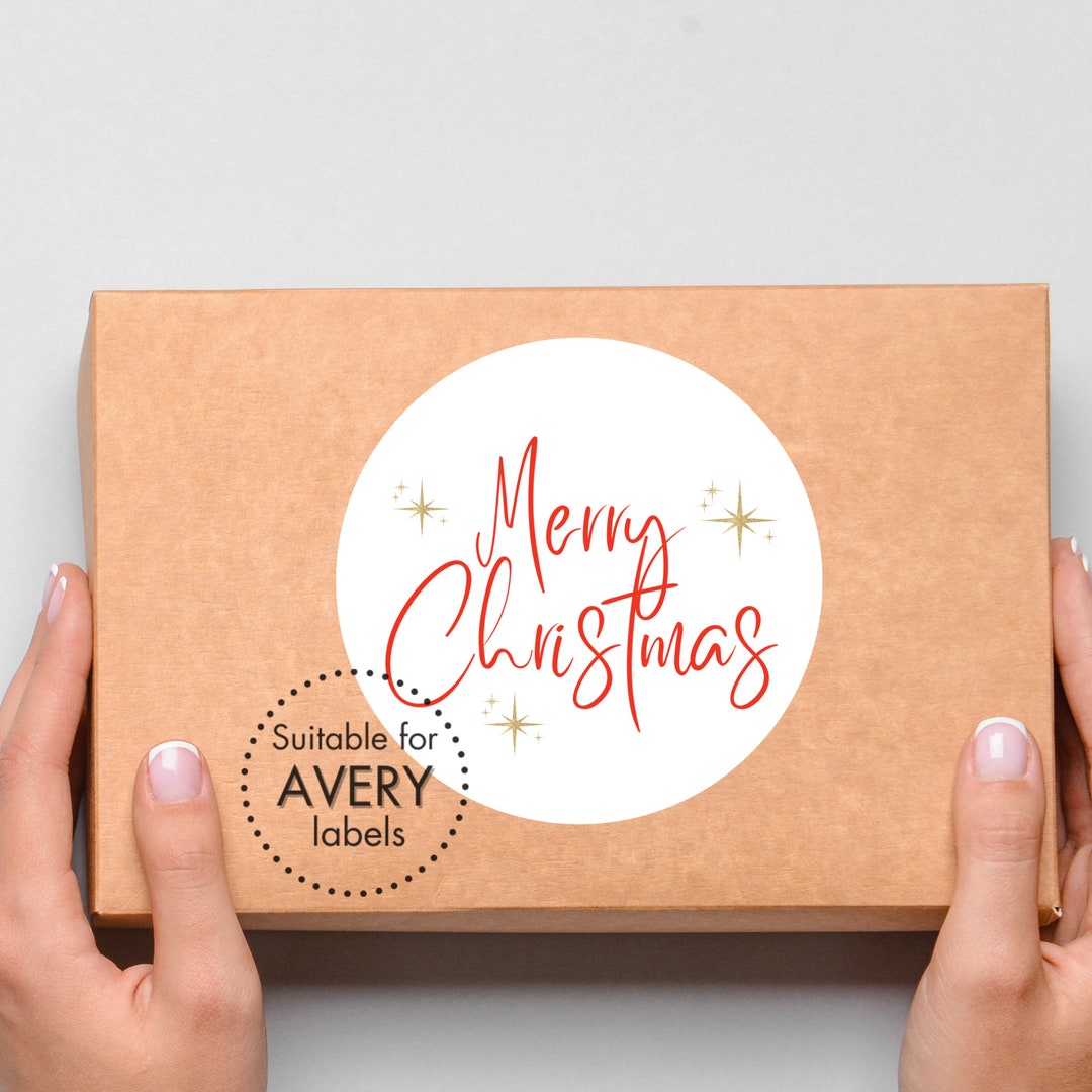 Merry Christmas Round Labels, Printable Gift Tag for Avery Labels (PDF ...