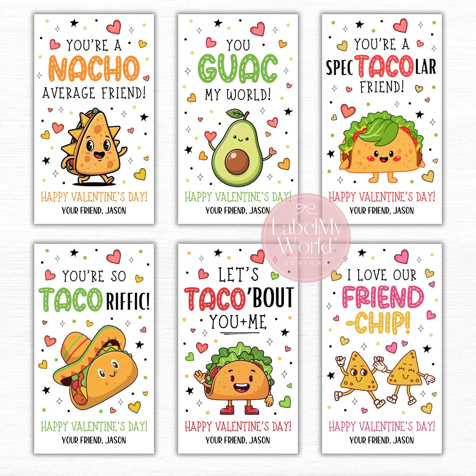 Printable Taco Valentine Cards, Classroom Mexican Food Valentine's Day ...