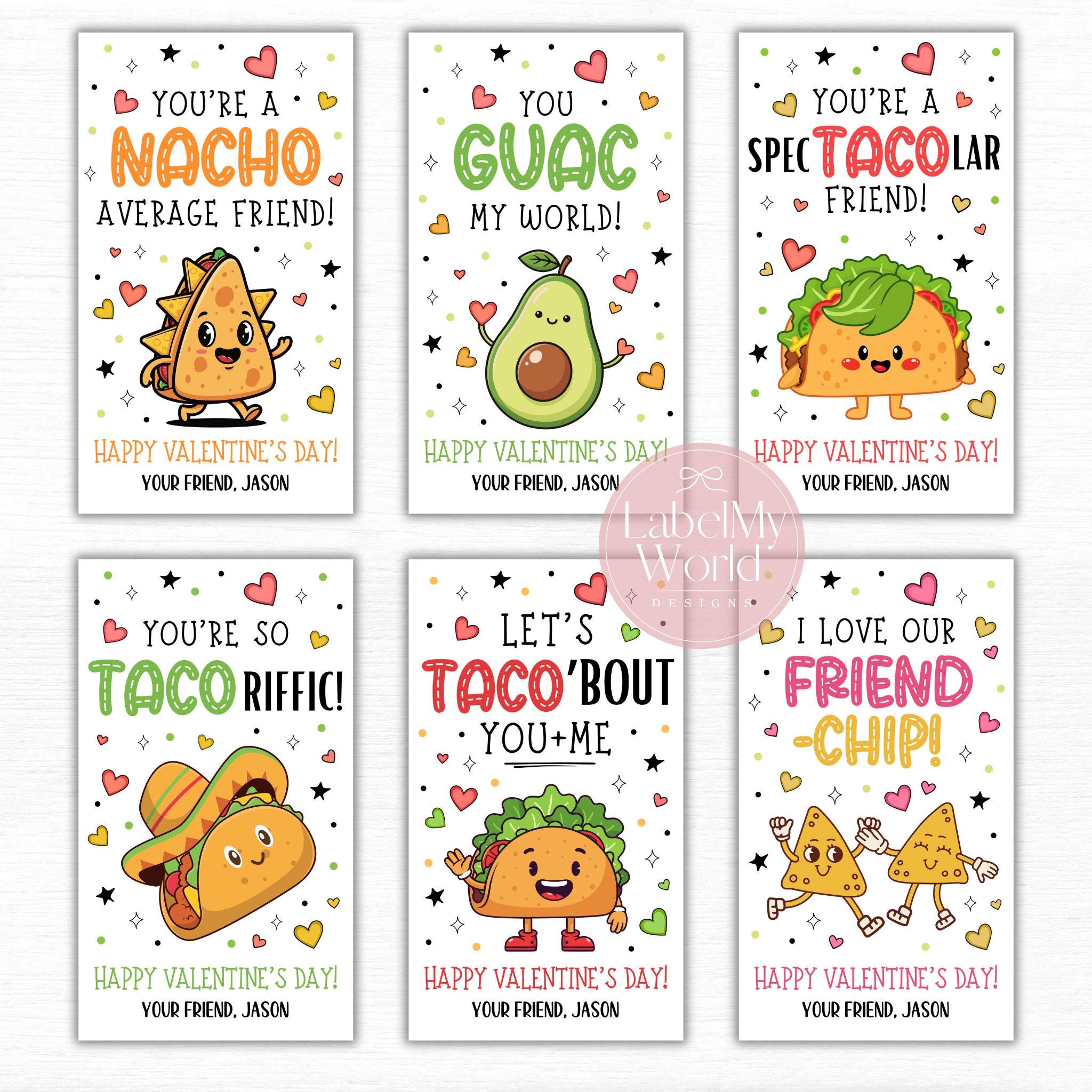 Printable Taco Valentine Cards, Classroom Mexican Food Valentine's Day ...