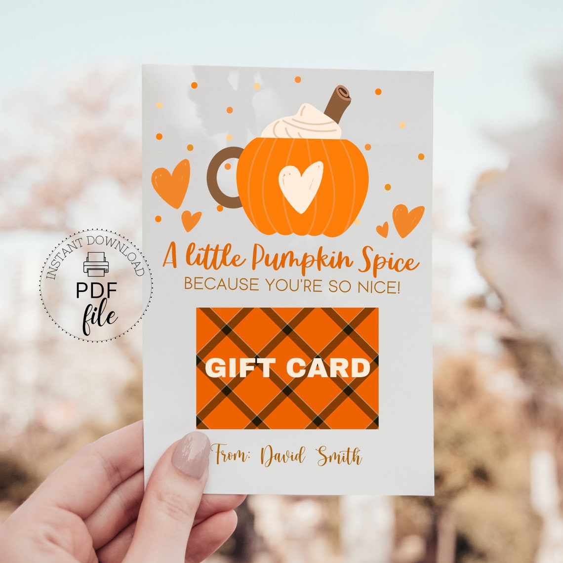 Pumpkin Spice Gift Card Holder Template | Printable Thank You Coffee ...