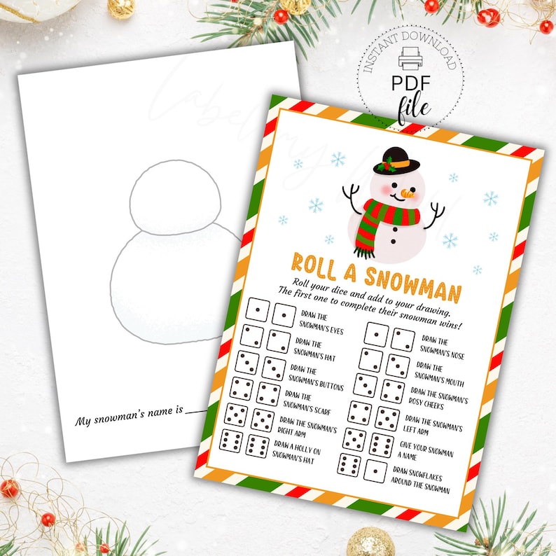 Printable Roll and Draw a Snowman Dice Game, Classroom Winter Activity ...