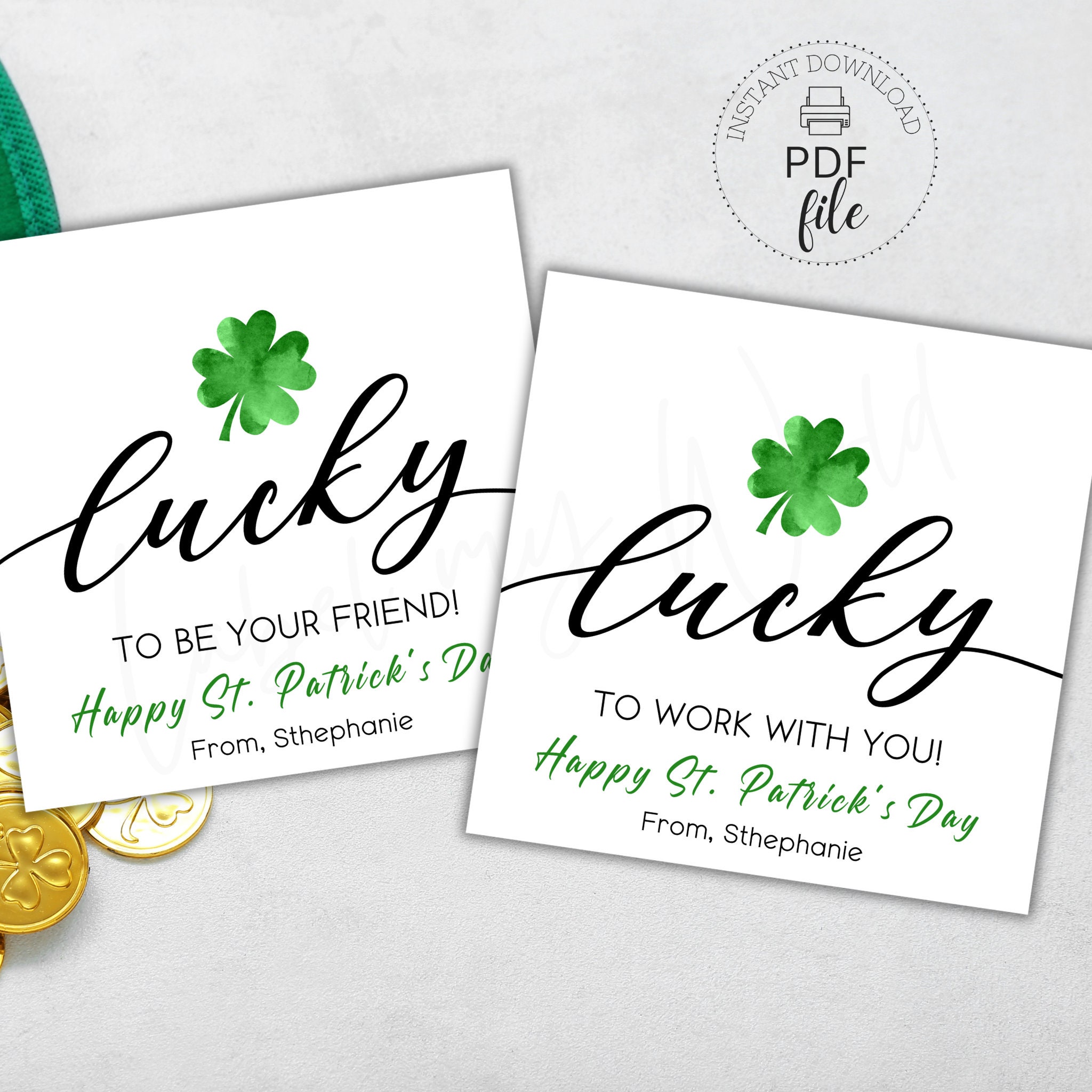 Printable Lucky Clover Gift Tags | Personalized Lucky to Work With You ...