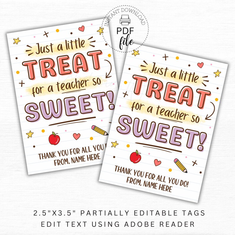 Printable Teacher Appreciation Gift Tag, Just a Little Treat for a ...