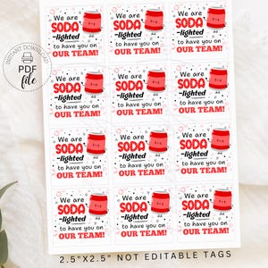 Printable Soda Gift Tag, We Are Sodalighted to Have You on Our Team ...