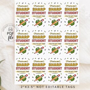 Printable Testing Day Pencil Gift Tag, You're One Sharp Student You've ...