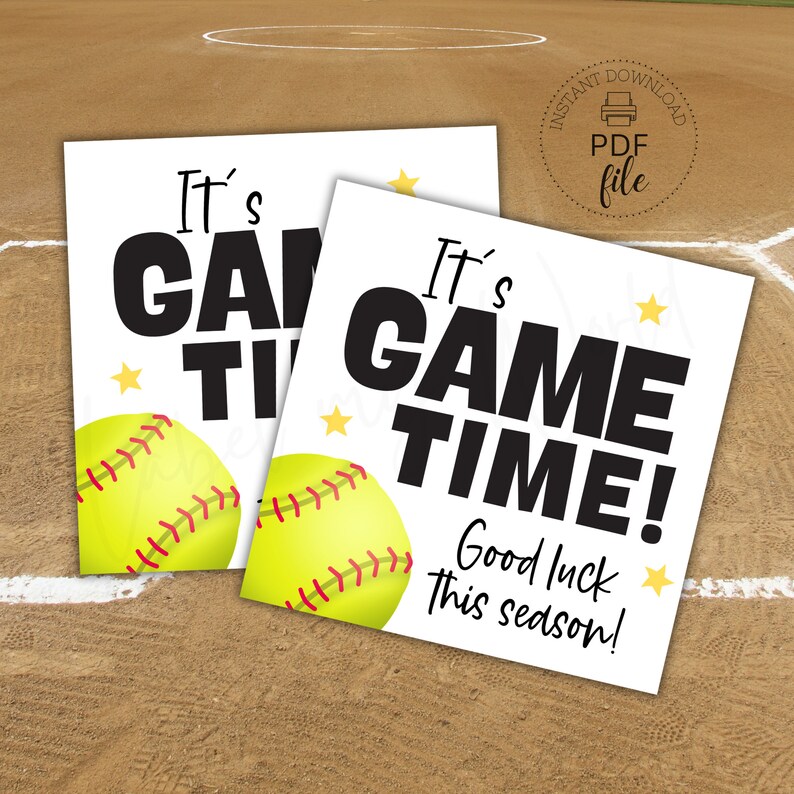 Softball Good Luck This Season Tag, Printable It's Game Time Gift Tag ...