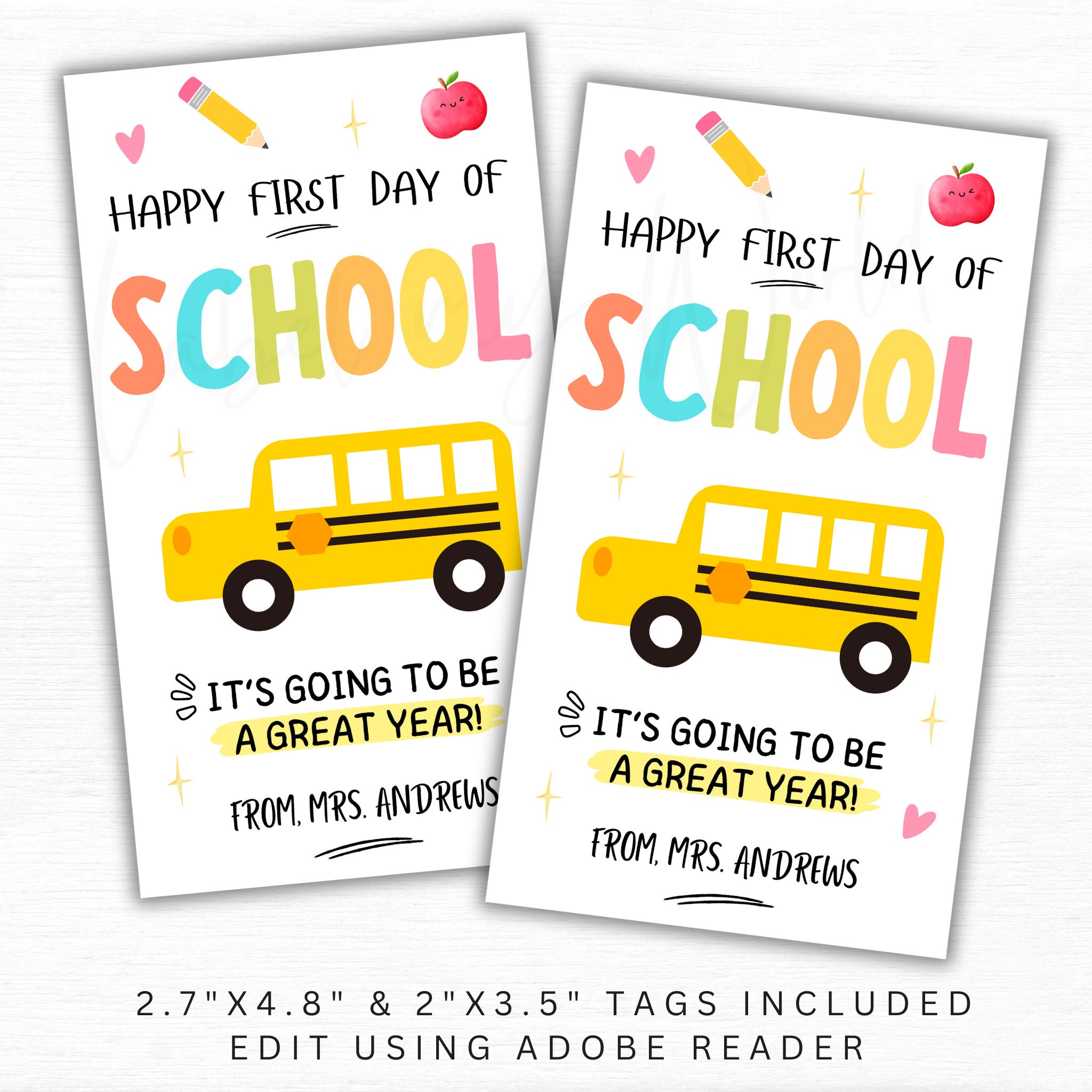 Printable Happy First Day of School Tag, Teacher/classroom Back to ...