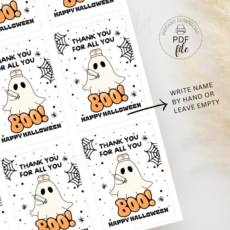 Printable Nurse Happy Halloween Tags, Personalized Thank You for All ...