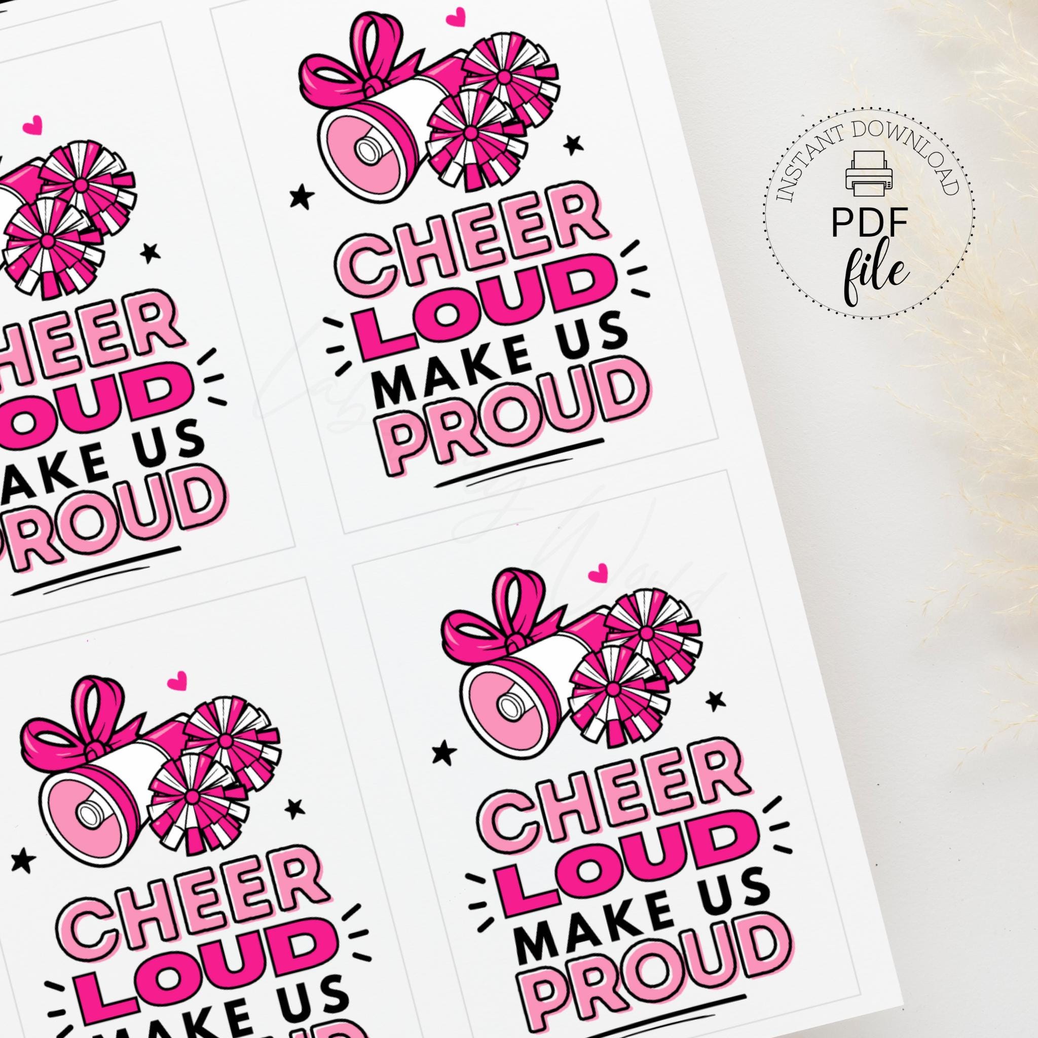 Cheer Loud Make Us Proud Tag, Printable Cheerleader Pink Out Game Day ...