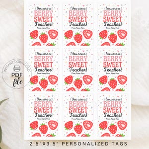 Printable Teacher Appreciation Strawberry Tag, Berry Sweet Teacher ...