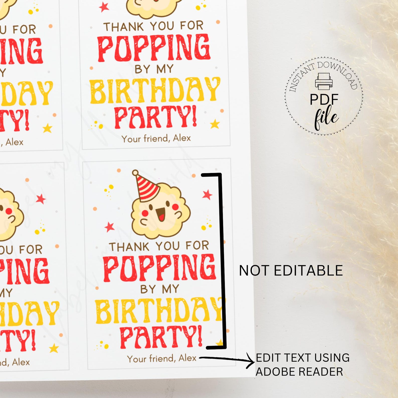 Thank You for Popping by My Birthday Party Popcorn Favor Tags (PDF +JPG ...