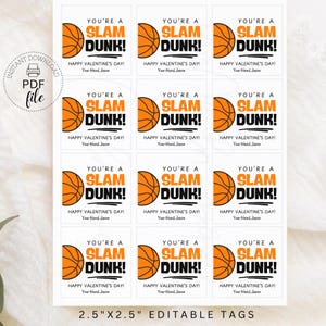 Printable Valentine You're a Slam Dunk Basketball Gift Tag, Happy ...